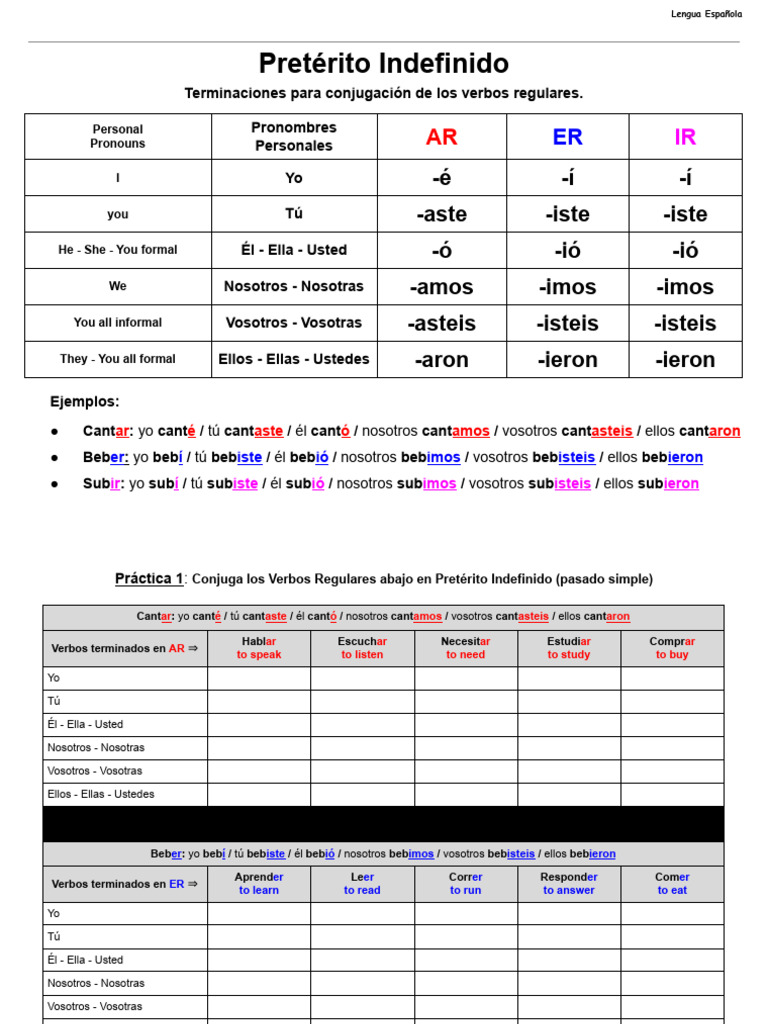 Pretérito Indefinido - Regulares | PDF | Verbo | Lingüística