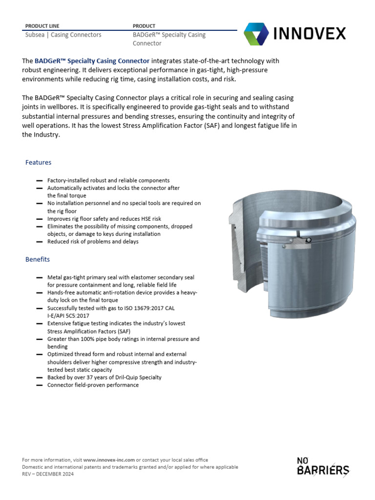 Dril Quip BADGeR Specialty Casing Connector - One Pager | PDF