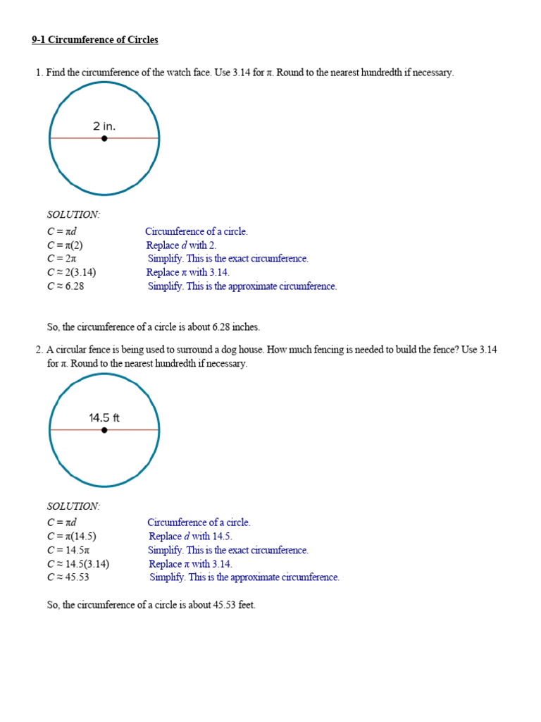 9 1 Circumference of Circles | PDF | Circle | Euclidean Geometry