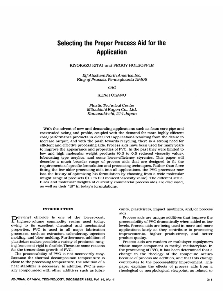Selecting Effective PVC Process Aids | PDF | Polyvinyl Chloride | Polymers