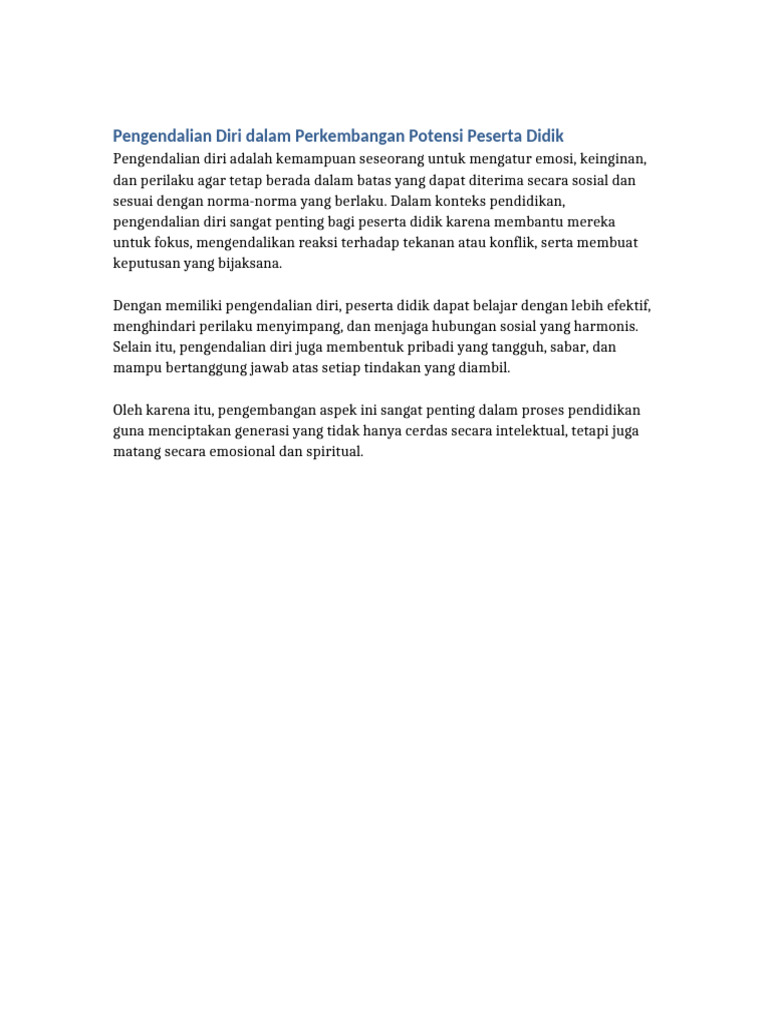 Pengendalian Diri Peserta Didik | PDF