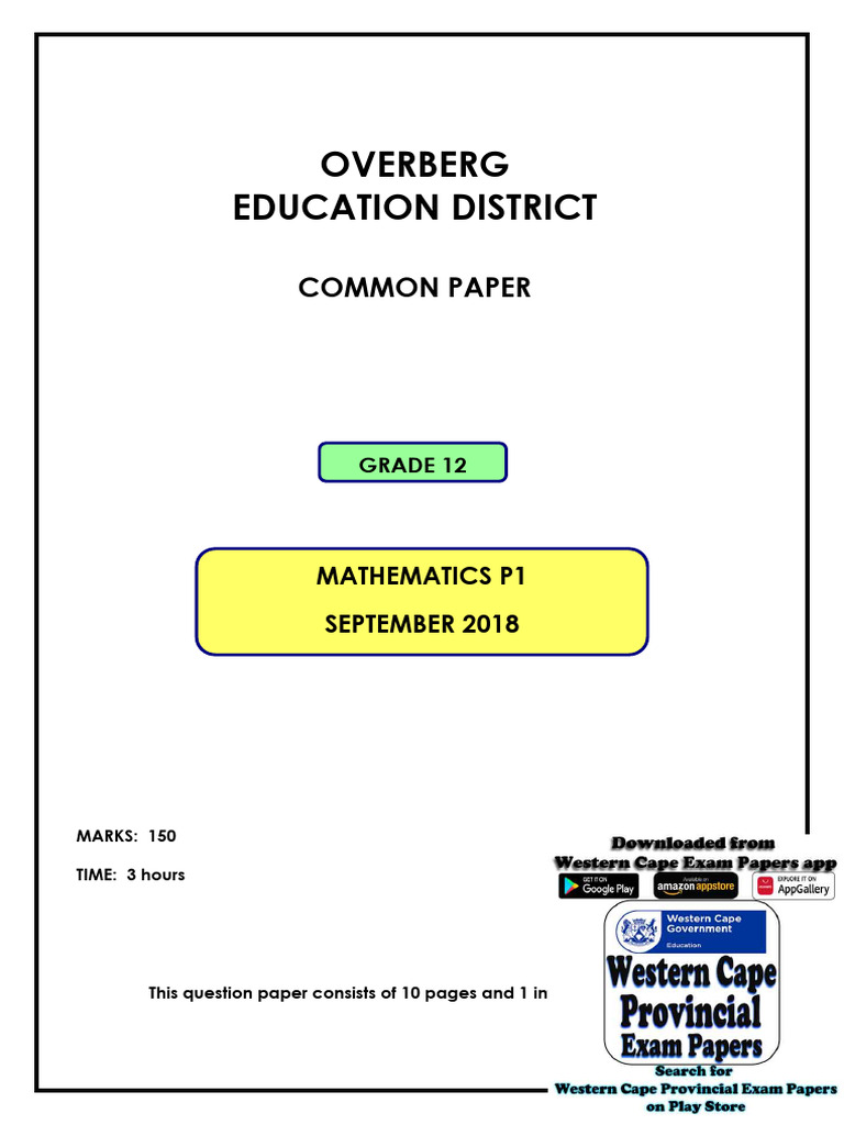 2018 Grade 12 Math Trial Exam Paper 1 WC Overberg | PDF | Arithmetic ...