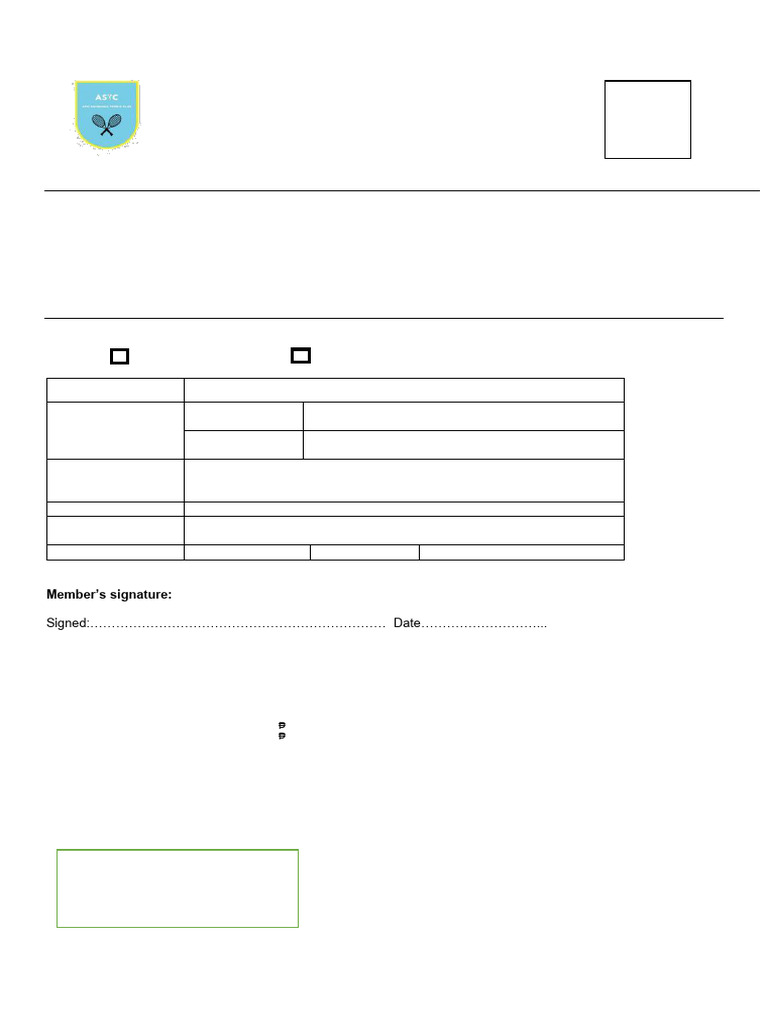 Apo Sandawa Tennis Club Membership Form | PDF