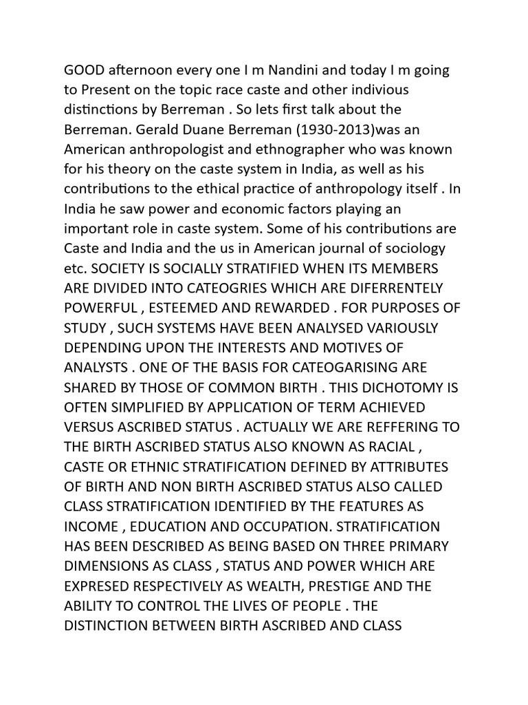 Race Caste and Other Indivious | PDF | Social Stratification | Caste