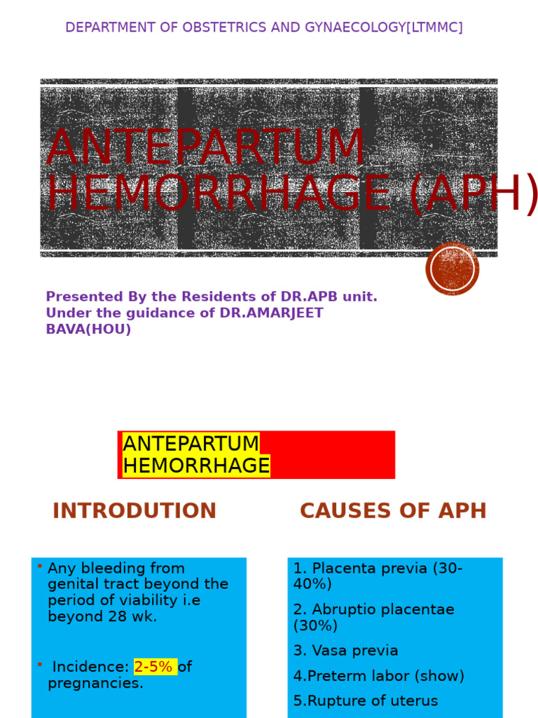 Antepartum Hemorrhage Presentation Copy | PDF | Placenta | Childbirth