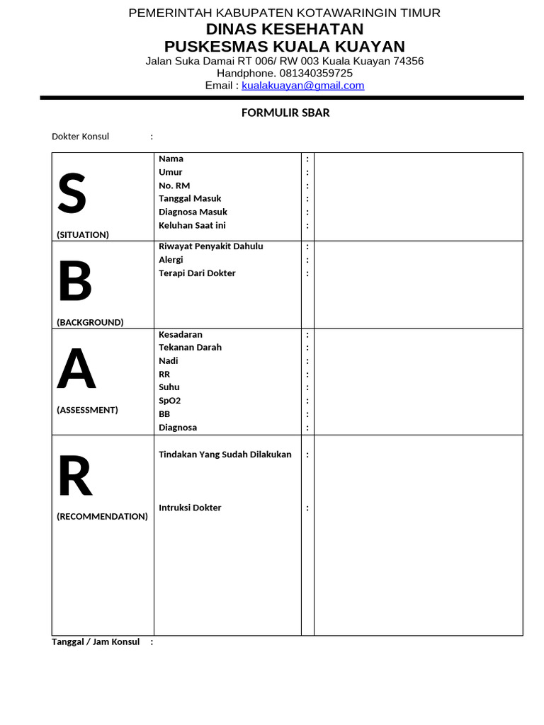 Formulir Sbar Baru | PDF