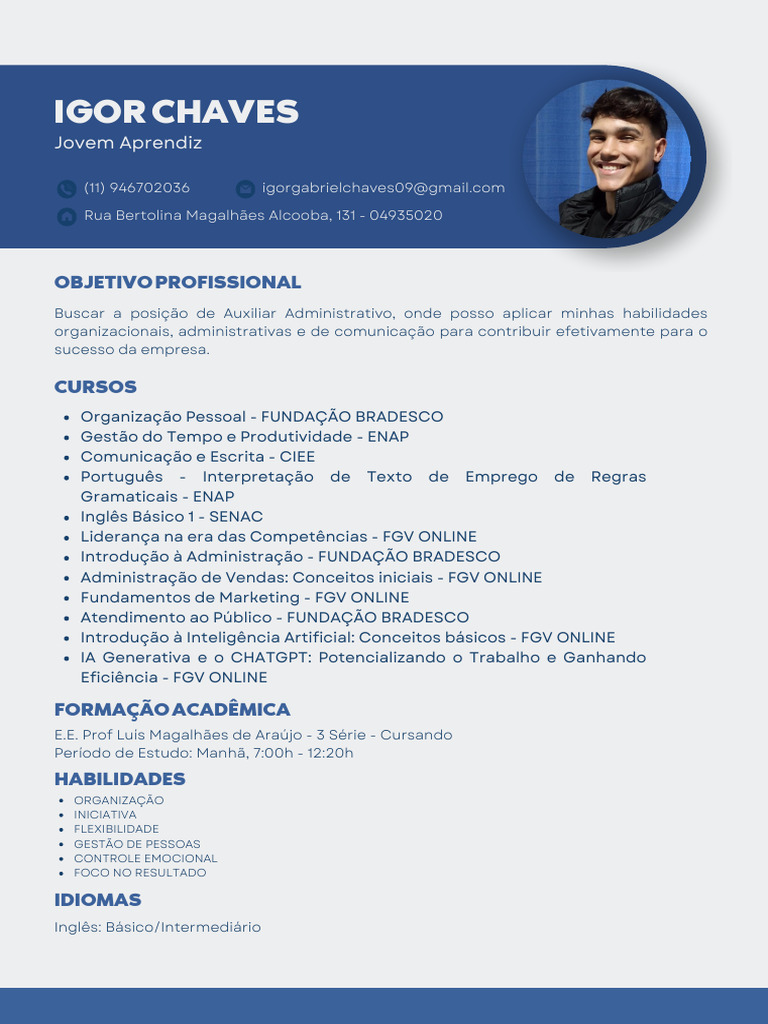 Currículo Igor Chaves - Jovem Aprendiz | PDF