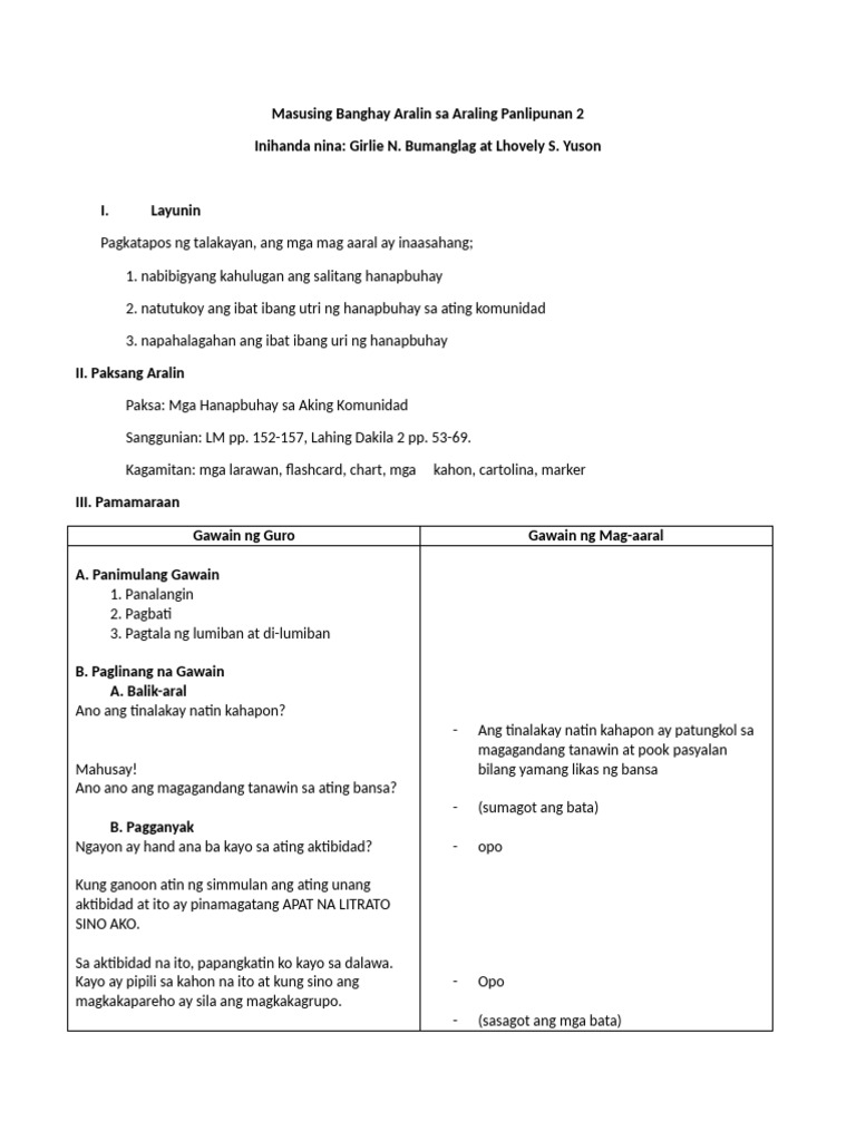 Masusing Banghay Aralin Sa Araling Panlipunan 2 (AutoRecovered) | PDF