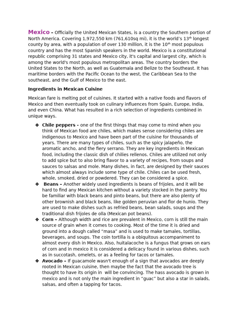 International Cuisine 2 Notes | PDF | Mexican Cuisine | Chili Pepper