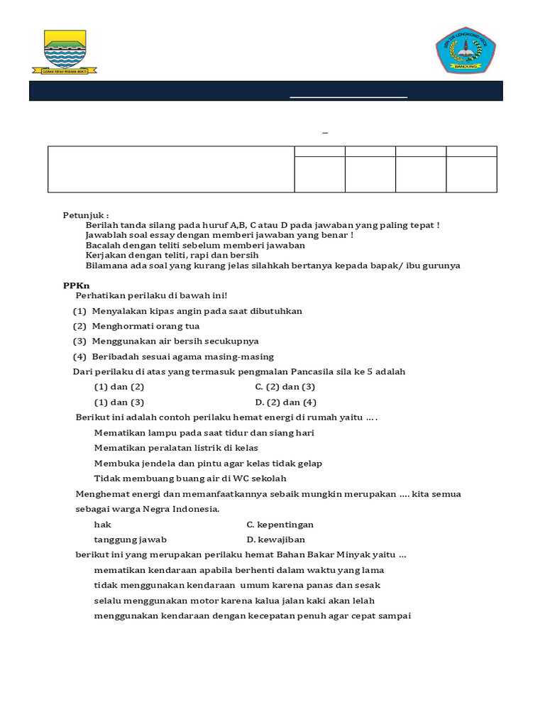 Soal - Pat Tema 6 Kelas 3 - Print | PDF