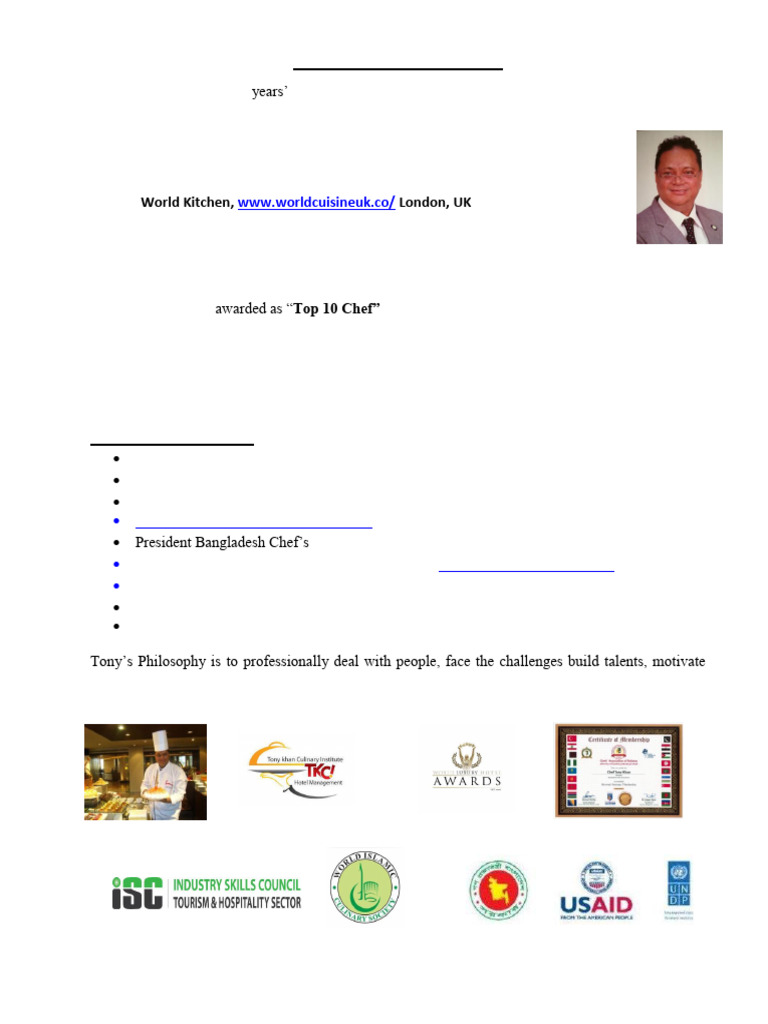 Profile, Chef Tony Khan, UK, Jan, 2021 | PDF