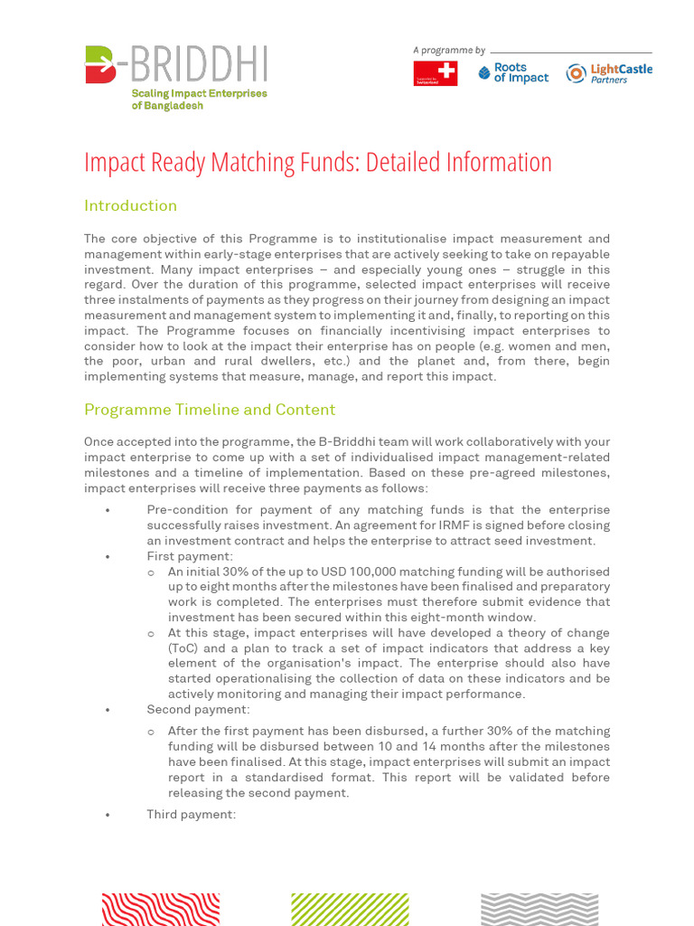 Impact Ready Matching Funds Overview | PDF | Economies | Business