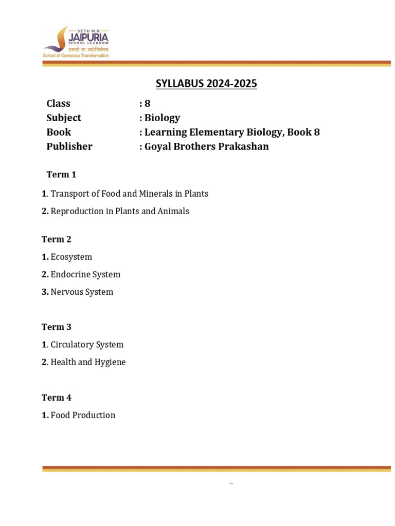 Biology Class 8 2024 25 | PDF