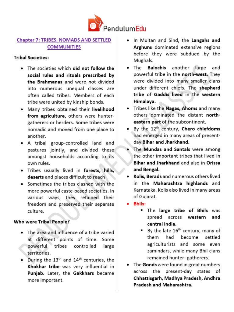 Class 7 SST Notes-Tribes by PendulumEdu Classes | PDF | South Asia
