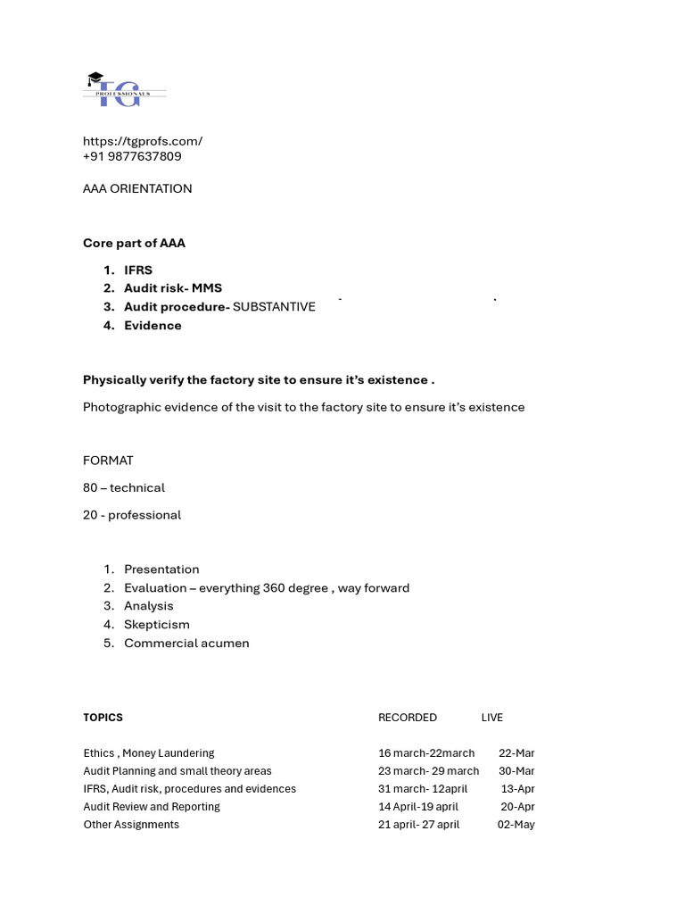 AAA Study Plan by TG | PDF