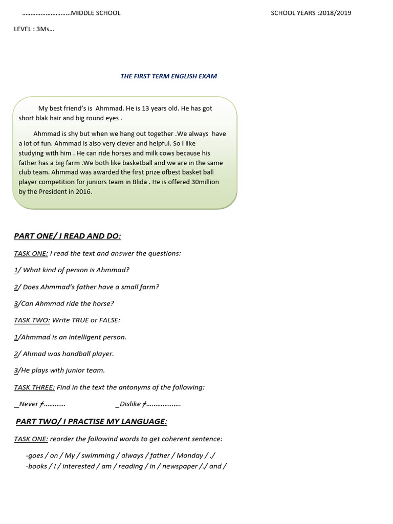 3AM English Exam Review 2018/2019 | PDF | Grammar | Linguistics