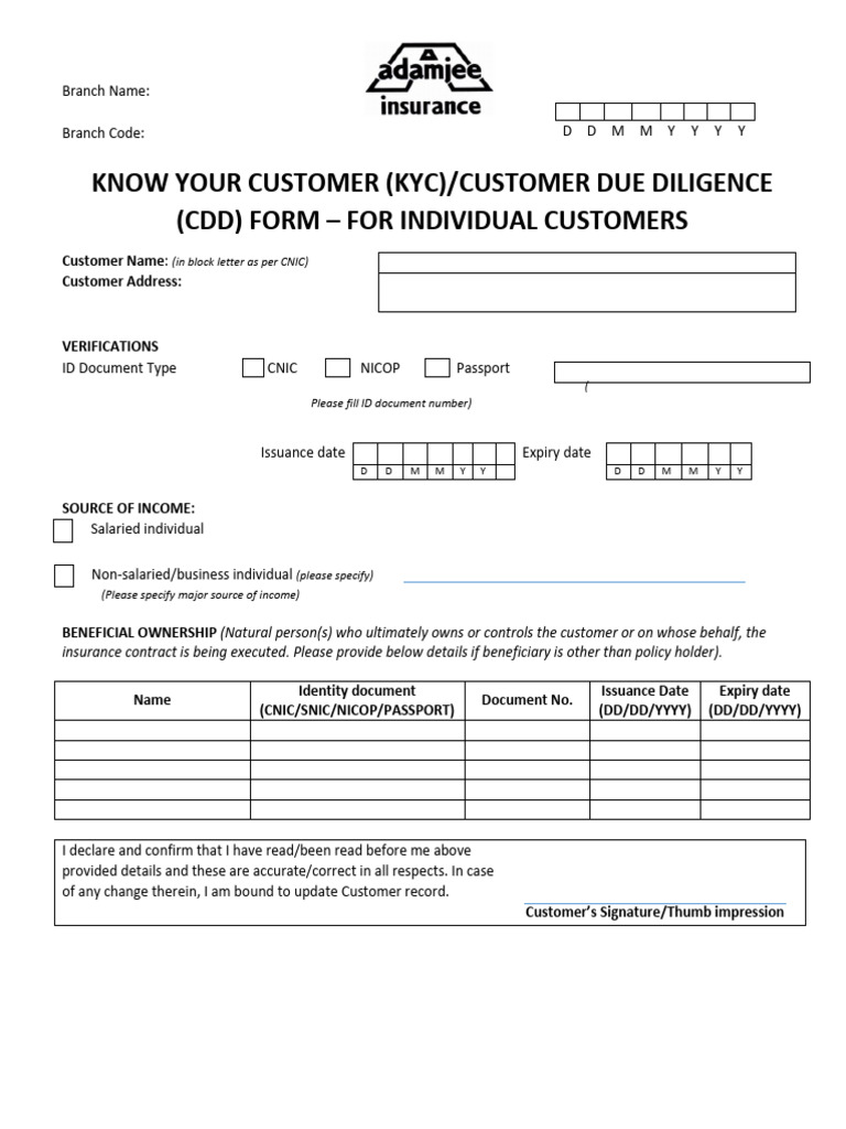 KYC_CDD form - Individual Customers | PDF | Identity Document ...