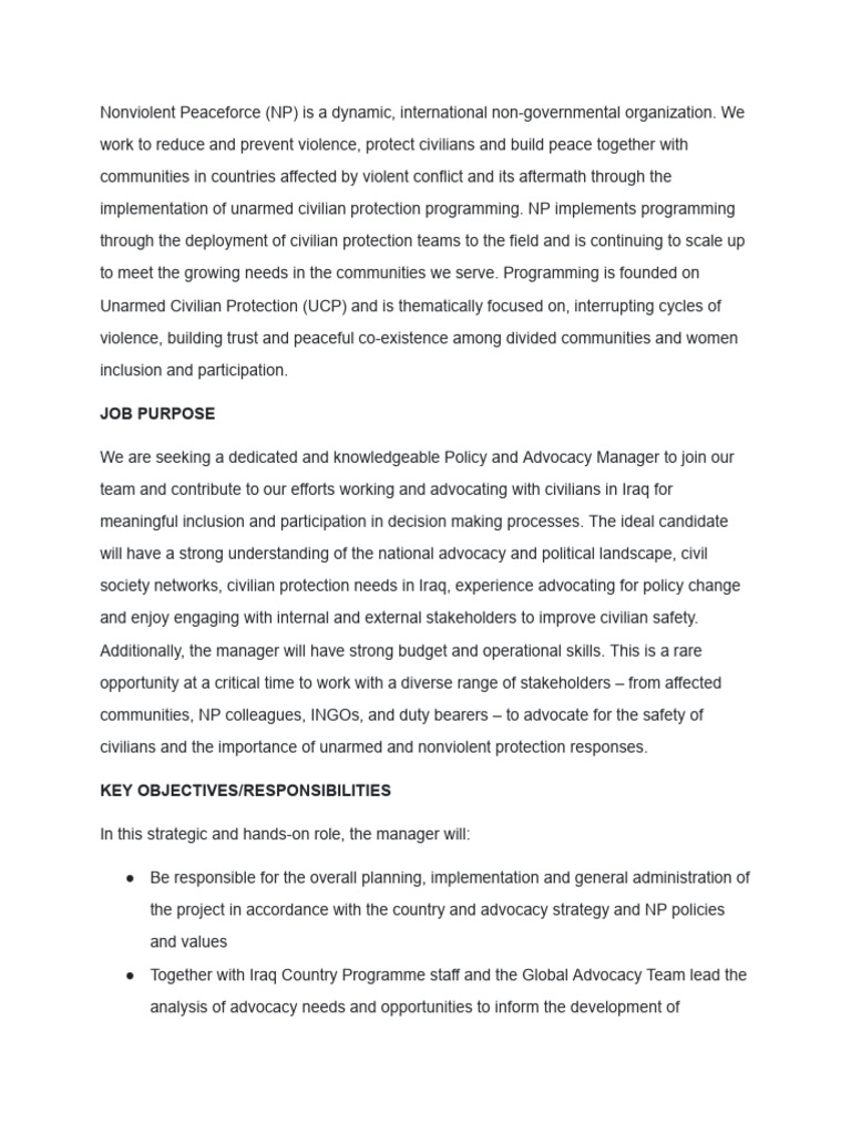 Nonviolent Peaceforce (NP) Is A Dynamic, International Non-Governmental ...