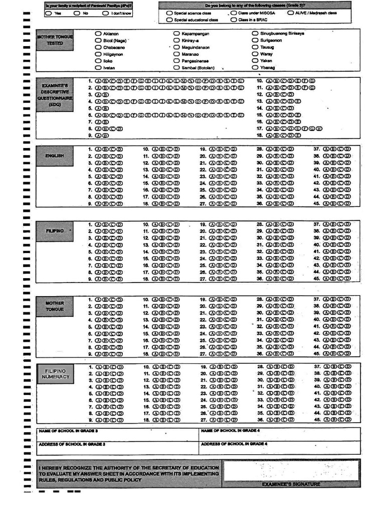 Ellna Back Answer Sheet | PDF
