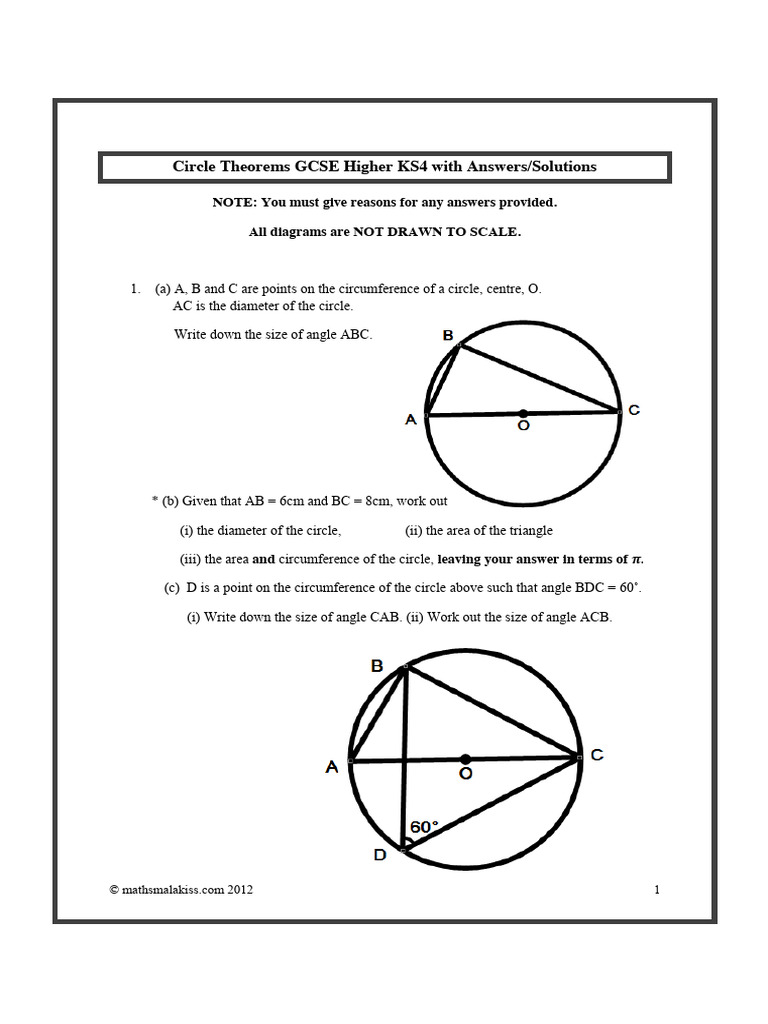 Circle-Theorems GCSE Higher | PDF | Circle | Pi