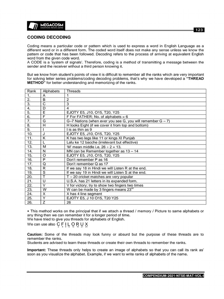 Mat9th CODING DECODING | PDF