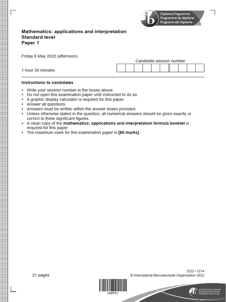 IB Math AI SL Paper 1 May 2022 | PDF | Ph