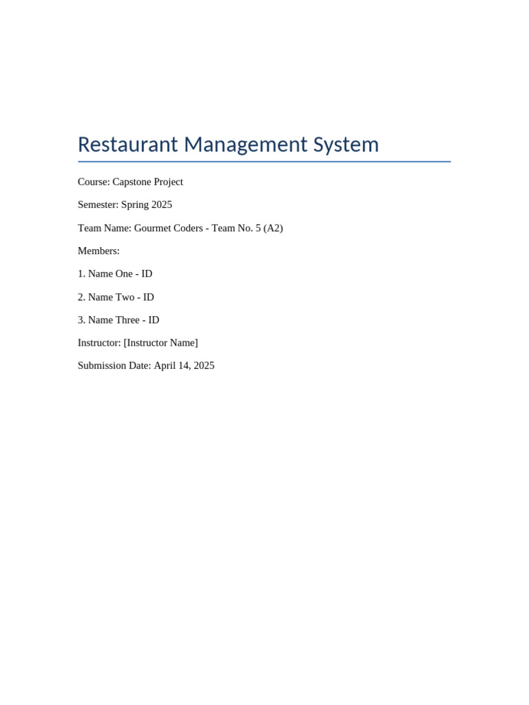 Restaurant Management System Report | PDF