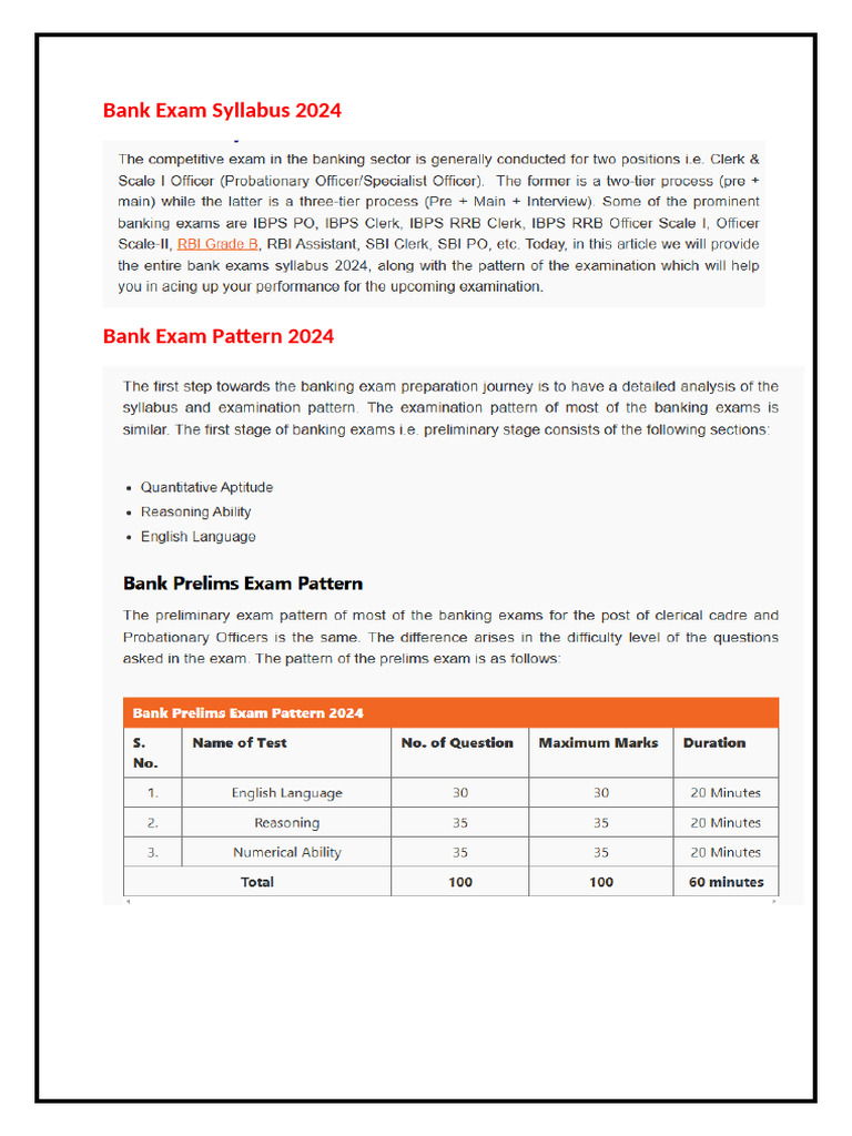 Bank Exam Details Pdf