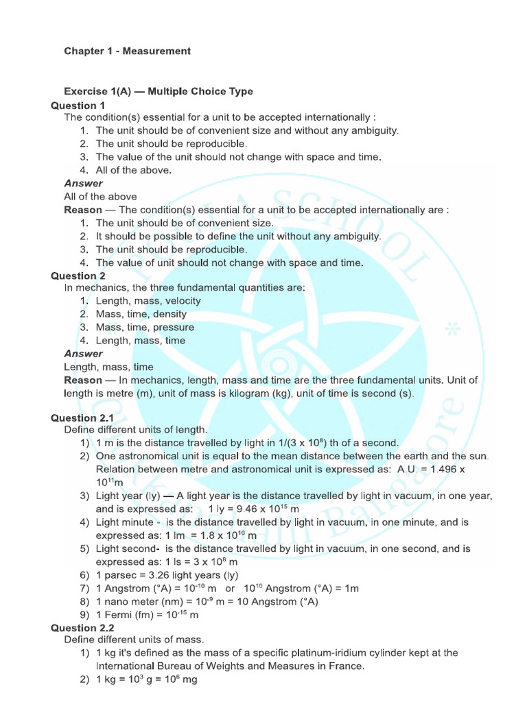 Physics 9th Standard Notes - Chapter 1 Measurement | PDF