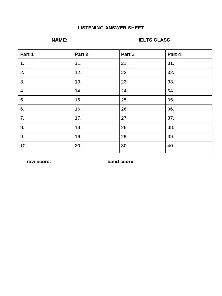 Listening Answer Sheet | PDF
