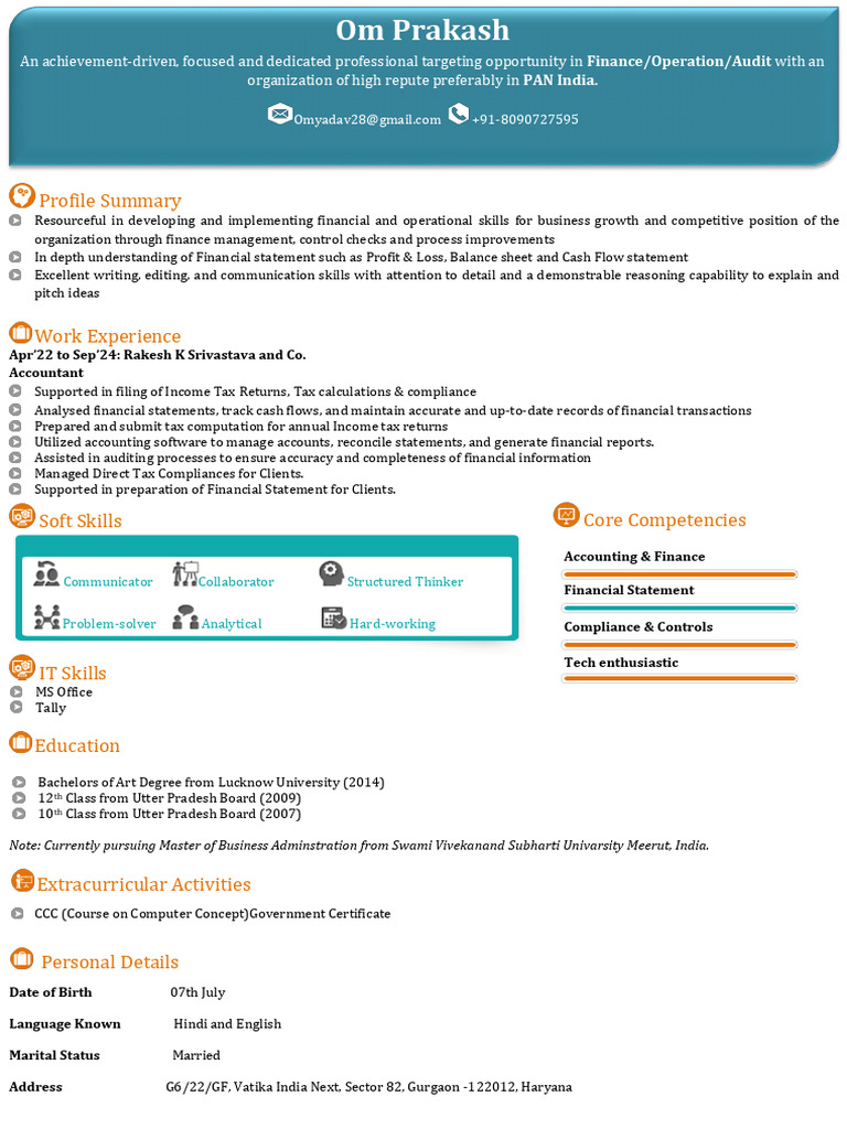 Om Prakash CV - Updated ACCOUNTS TALLY | PDF | Accounting | Business