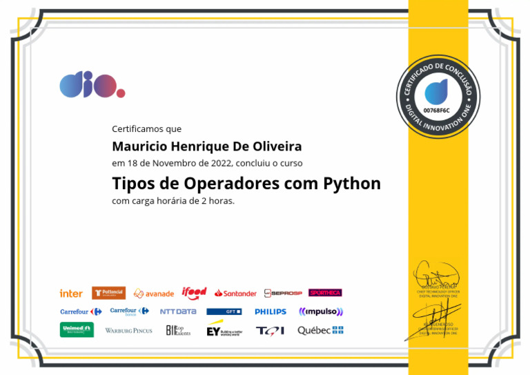 DIO - Tipos de Operadores Com Python | PDF