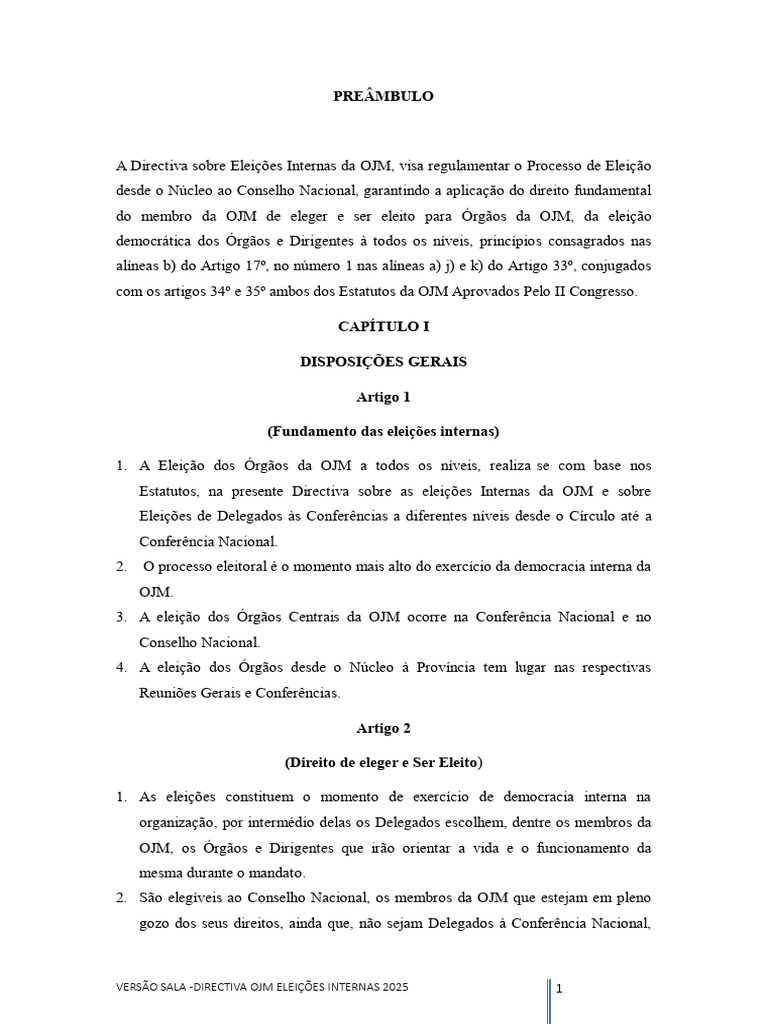 Versã - o Sala - Directiva Ojm - Revisto | PDF | Eleições | Conselho de ...
