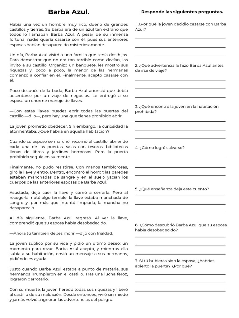 Comprensión Lectora "Barba Azul" PDF | PDF