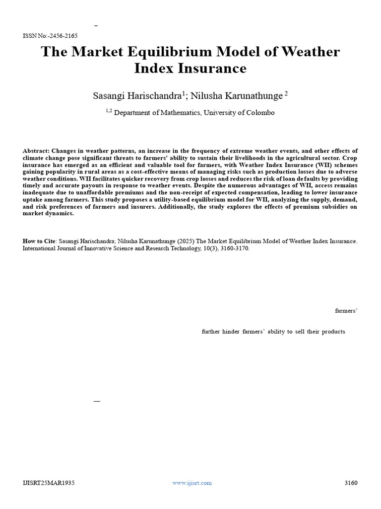The Market Equilibrium Model of Weather Index Insurance | PDF ...