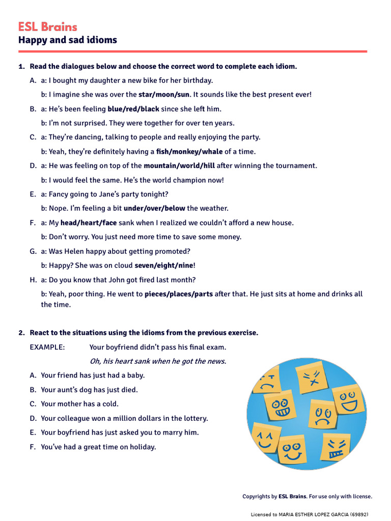 ESL Brains Happy and Sad Idioms SV 3849 | PDF