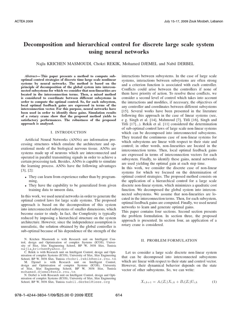 Decomposition and Hierarchical Control For Discrete Large Scale System Using Neural Networks ...