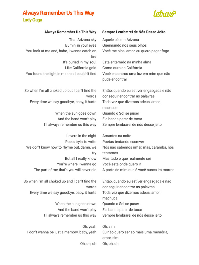 Tradução: Always Remember Us This Way | PDF | Indústria da música | Álbuns