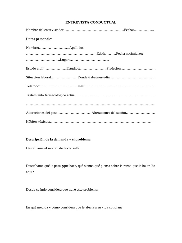 Entrevista Conductual | PDF | Salud mental | Conceptos psicologicos