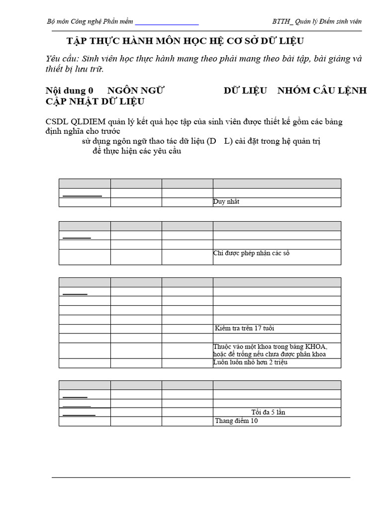 BTTH CSDL Huce Qldiem It Cs 03 | PDF