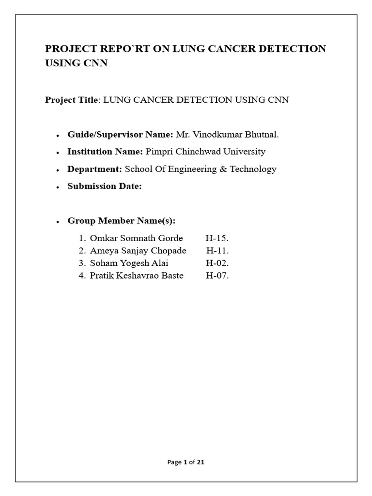 PROJECT REPORT On Lung Cancer Detection Using CNN | PDF | Deep Learning ...