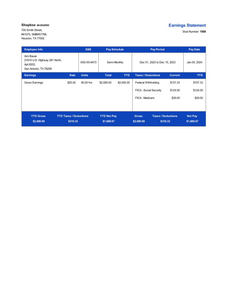 Paystub 1 | PDF