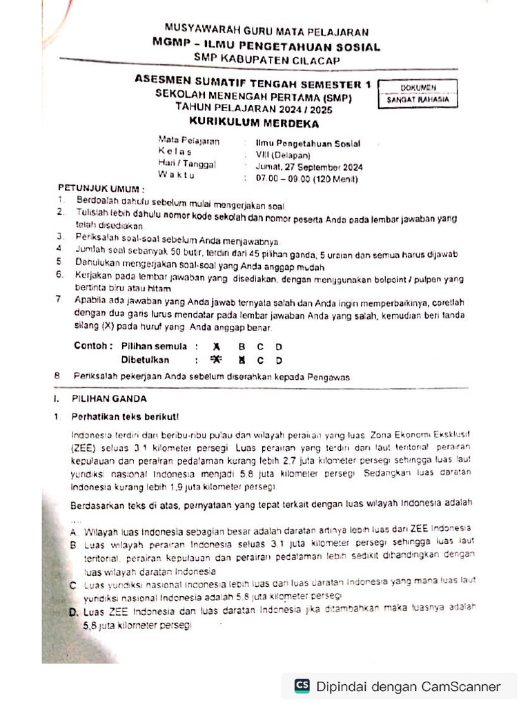 Soal ASTS 1 IPS Kelas 8 2024/2025 | PDF