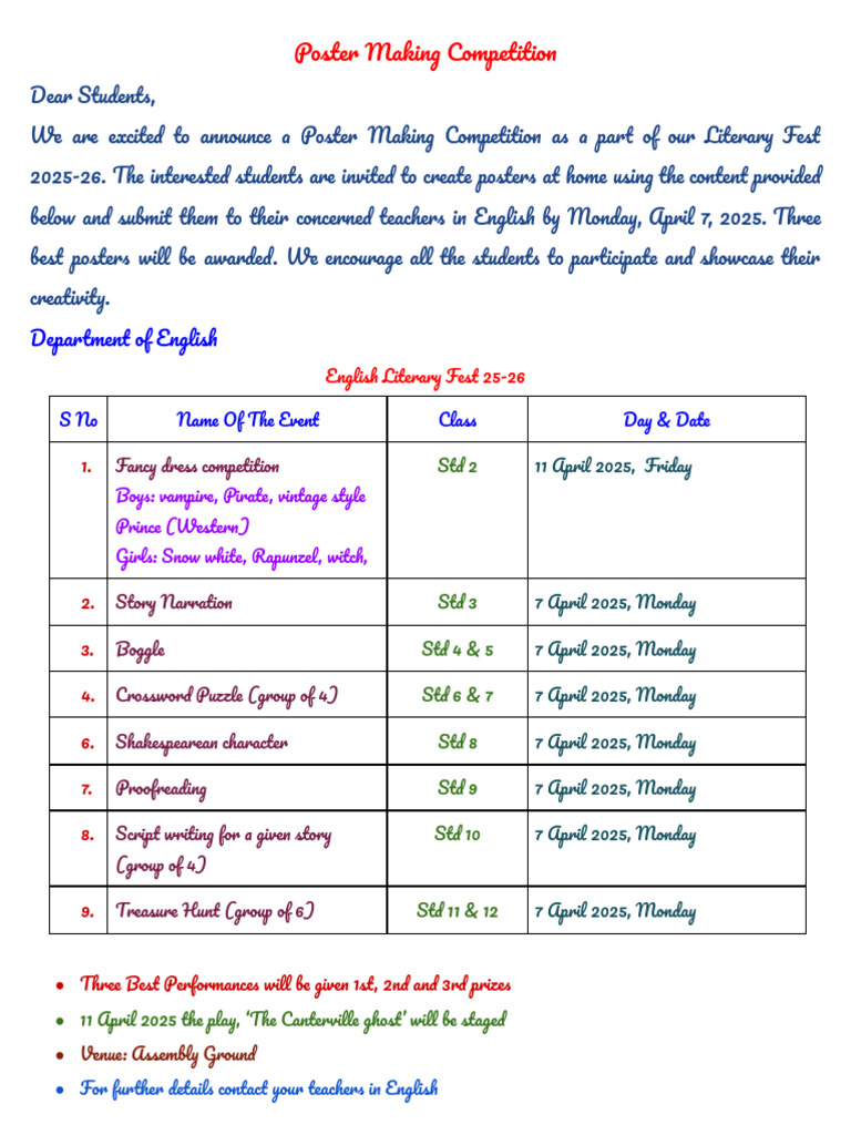 Poster Making Competition for Literary Fest | PDF