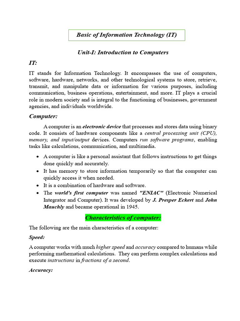 Basic of Information Technology_UNIT(1_2) | PDF | Image Scanner ...