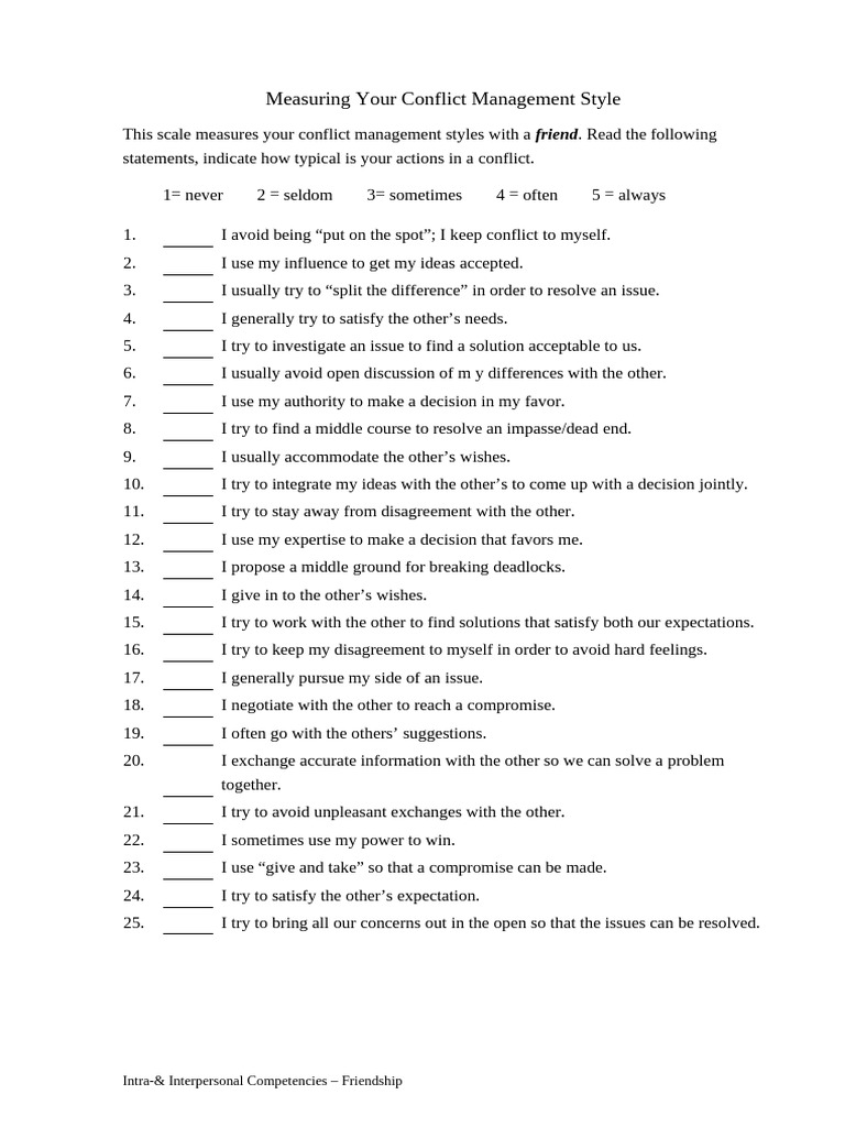Conflict Management Style Assessment | PDF | Social Psychology