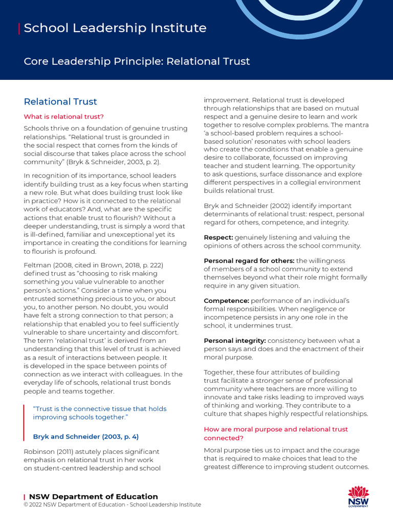 Core Leadership Principle Relational Trust | PDF | Leadership | Learning