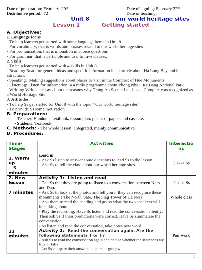 Unit 8 Our World Heritage Sites | PDF | Question | Learning