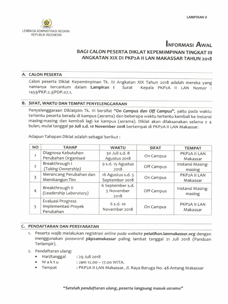 Informasi Awal PIM III Angkatan XIX | PDF