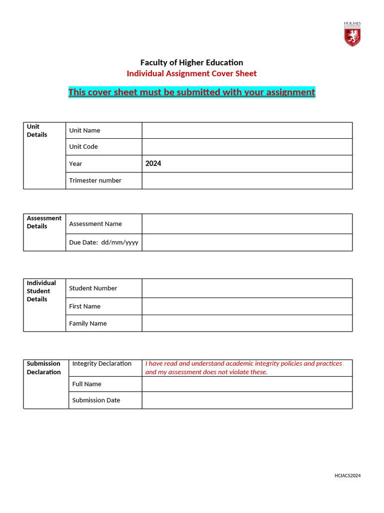 Individual Assignment Cover Sheet 2024 | PDF
